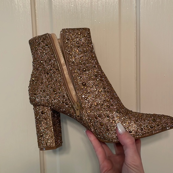 Betsey Johnson | Shoes | Betsey Johnson Gold Rhinestone Booties | Poshmark